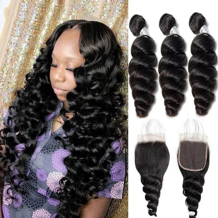Human Hair Loose Wave 3 Bundles & 4x4 Closure - Hair Packages - IS